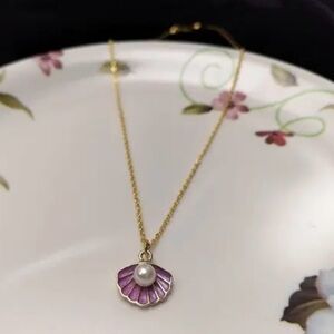 Jewelry | Pearl In Clam Shell Purple Enamel Seashell Mermaid Ocean ...